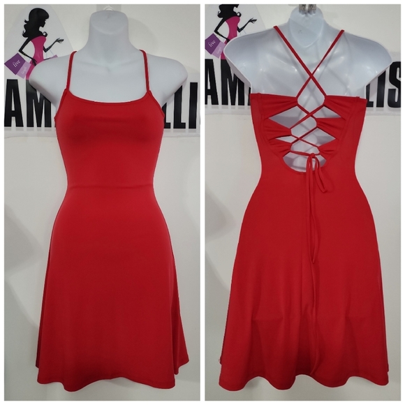 Divided | Dresses | Hm Divided Lace Up Backless Fit Flare Stretch Dress ...